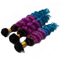 China Remy Human Hair Deep Wave Bundles #T1B Purple Blue Brazilian Weave 14-28 Inch for sale