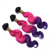 China T1B Pink Purple Body Wave Remy Human Hair Bundles 14-28 Inch Brazilian Weave for sale