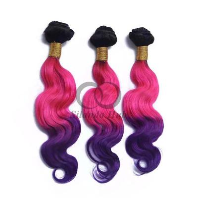 China T1B Pink Purple Body Wave Remy Human Hair Bundles 14-28 Inch Brazilian Weave for sale
