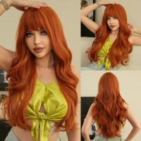 China Fashion Long Body Wave Hair Orange Synthetic Wig for Women 28 Inch High Temperature Fiber for sale