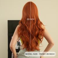 China Fashion Long Body Wave Hair Orange Synthetic Wig for Women 28 Inch High Temperature Fiber for sale