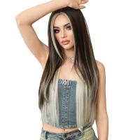 China 32 Inch Long Straight Synthetic Wig Brown Blonde Highlighted Heat Resistant Fiber for Women for sale