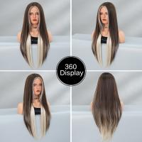 China 32 Inch Long Straight Synthetic Wig Brown Blonde Highlighted Heat Resistant Fiber for Women for sale