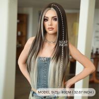 China 32 Inch Long Straight Synthetic Wig Brown Blonde Highlighted Heat Resistant Fiber for Women for sale