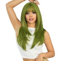 China Fashion Long Straight Hair Green Synthetic Wig for Women 24 Inch High Temperature Fiber for sale