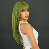 China Fashion Long Straight Hair Green Synthetic Wig for Women 24 Inch High Temperature Fiber for sale
