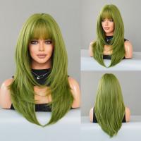 China Fashion Long Straight Hair Green Synthetic Wig for Women 24 Inch High Temperature Fiber for sale