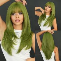 China Fashion Long Straight Hair Green Synthetic Wig for Women 24 Inch High Temperature Fiber for sale