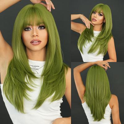 China Fashion Long Straight Hair Green Synthetic Wig for Women 24 Inch High Temperature Fiber for sale