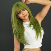 China Fashion Long Straight Hair Green Synthetic Wig for Women 24 Inch High Temperature Fiber for sale