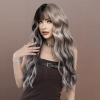 China 26 Inch Long Body Wave Synthetic Wig Silver Black High Temperature Fiber for Women for sale