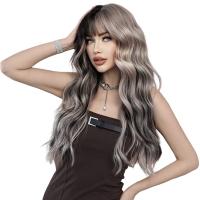 China 26 Inch Long Body Wave Synthetic Wig Silver Black High Temperature Fiber for Women for sale