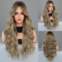 China Fashion Long Body Wave Synthetic Wig 26 Inch Brown Blonde Dark Root for Women for sale