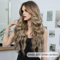 China Fashion Long Body Wave Synthetic Wig 26 Inch Brown Blonde Dark Root for Women for sale