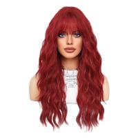 China Fashion Long Body Wave Red Synthetic Wig for Women 24 Inch High Temperature Fiber for sale