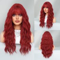 China Fashion Long Body Wave Red Synthetic Wig for Women 24 Inch High Temperature Fiber for sale