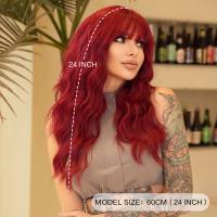 China Fashion Long Body Wave Red Synthetic Wig for Women 24 Inch High Temperature Fiber for sale