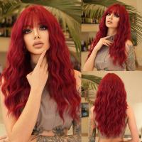 China Fashion Long Body Wave Red Synthetic Wig for Women 24 Inch High Temperature Fiber for sale