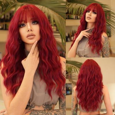 China Fashion Long Body Wave Red Synthetic Wig for Women 24 Inch High Temperature Fiber for sale