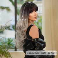 China 26 Inch Long Body Wave Synthetic Wig for Women Black Grey Dark Root High Temperature Fiber for sale