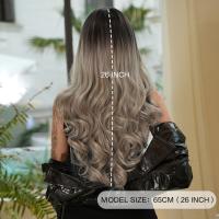 China 26 Inch Long Body Wave Synthetic Wig for Women Black Grey Dark Root High Temperature Fiber for sale