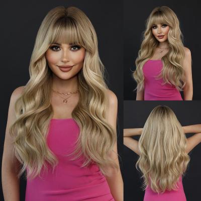 China Fashion Long Body Wave Dark Root Blonde Synthetic Wig 26 Inch for Women for sale