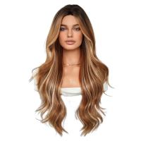 China Fashion Long Body Wave Highlighted Blonde Synthetic Wig 28 Inch for Women for sale