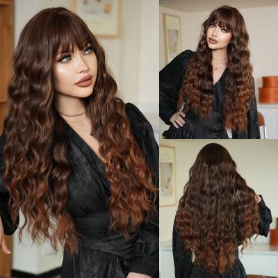 China Fashion Long Body Wave Brown Synthetic Wig for Women 30 Inch High Temperature Fiber for sale