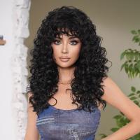 China 23 Inch Deep Curly Synthetic Wig Natural Black High Temperature Fiber Machine Made for sale