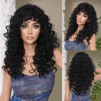 China 23 Inch Deep Curly Synthetic Wig Natural Black High Temperature Fiber Machine Made for sale