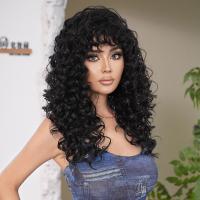 China 23 Inch Deep Curly Synthetic Wig Natural Black High Temperature Fiber Machine Made for sale