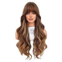 China 30 Inch Long Body Wave Synthetic Wig Brown Blonde Highlighted High Temperature Fiber Women for sale