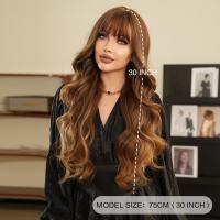 China 30 Inch Long Body Wave Synthetic Wig Brown Blonde Highlighted High Temperature Fiber Women for sale