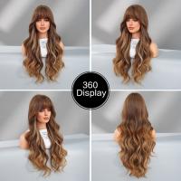 China 30 Inch Long Body Wave Synthetic Wig Brown Blonde Highlighted High Temperature Fiber Women for sale