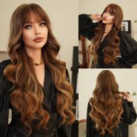 China 30 Inch Long Body Wave Synthetic Wig Brown Blonde Highlighted High Temperature Fiber Women for sale
