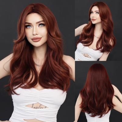 China Fashion Long Body Wave Auburn Synthetic Wig for Women 23 Inch Heat Resistant for sale