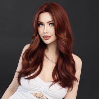China Fashion Long Body Wave Auburn Synthetic Wig for Women 23 Inch Heat Resistant for sale