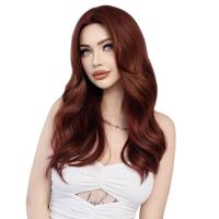 China Fashion Long Body Wave Auburn Synthetic Wig for Women 23 Inch Heat Resistant for sale