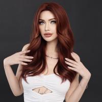 China Fashion Long Body Wave Auburn Synthetic Wig for Women 23 Inch Heat Resistant for sale