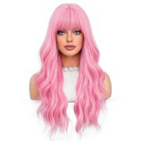 China Fashion Long Body Wave Hair Pink Synthetic Wig 26 Inch High Temperature Fiber for sale
