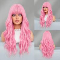 China Fashion Long Body Wave Hair Pink Synthetic Wig 26 Inch High Temperature Fiber for sale