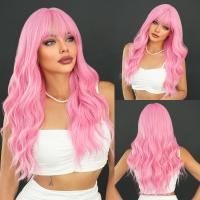 China Fashion Long Body Wave Hair Pink Synthetic Wig 26 Inch High Temperature Fiber for sale