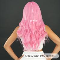 China Fashion Long Body Wave Hair Pink Synthetic Wig 26 Inch High Temperature Fiber for sale