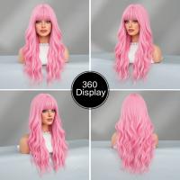 China Fashion Long Body Wave Hair Pink Synthetic Wig 26 Inch High Temperature Fiber for sale