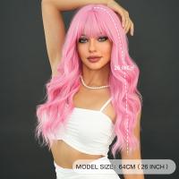 China Fashion Long Body Wave Hair Pink Synthetic Wig 26 Inch High Temperature Fiber for sale