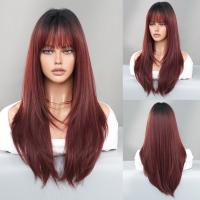 China Fashion Long Straight Dark Root Hair Black Auburn Synthetic Wig 26 Inch for Women for sale