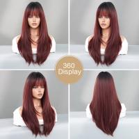 China Fashion Long Straight Dark Root Hair Black Auburn Synthetic Wig 26 Inch for Women for sale