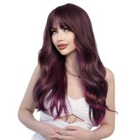 China 24 Inch Dark Wine Body Wave Synthetic Wig for Women Long Hair High Temperature Fiber for sale