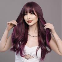 China 24 Inch Dark Wine Body Wave Synthetic Wig for Women Long Hair High Temperature Fiber for sale