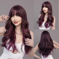 China 24 Inch Dark Wine Body Wave Synthetic Wig for Women Long Hair High Temperature Fiber for sale
